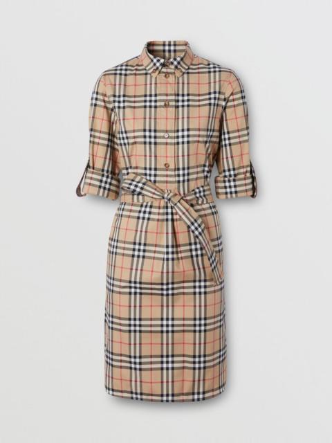 Burberry Vintage Check Stretch Cotton Tie-waist Shirt Dress | REVERSIBLE