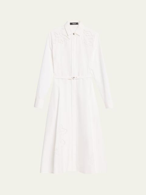 VERSACE Barocco Ajour Embroidery Poplin Belted Midi Dress | REVERSIBLE