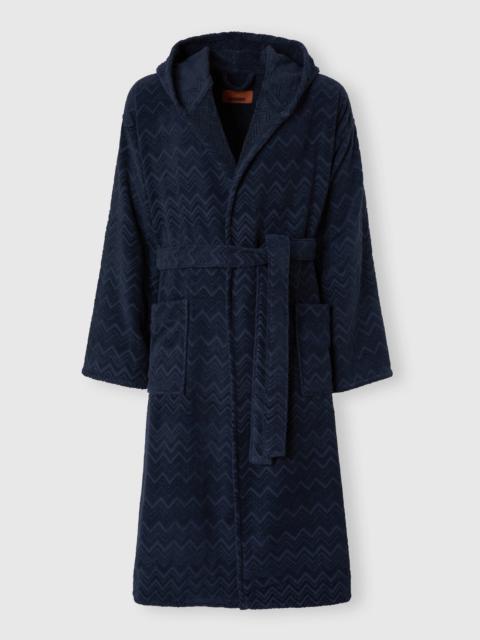 Missoni Chalk bathrobe in cotton terry with zigzag pattern | REVERSIBLE