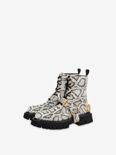 Moschino PYTHON-PRINT CALFSKIN COMBAT BOOTS | REVERSIBLE