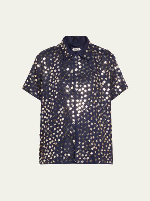 BODE Sequin Spangled Star Button Down Shirt | REVERSIBLE