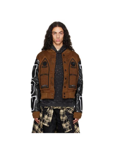 WHO DECIDES WAR SSENSE Exclusive Brown Namesake Varsity Bomber Jacket ...