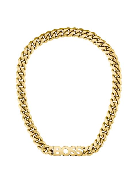 BOSS YELLOW-GOLD-EFFECT CURB-CHAIN NECKLACE WITH INTEGRATED LOGO ...