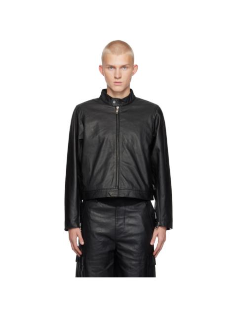 DEADWOOD Black Velar Leather Jacket | REVERSIBLE