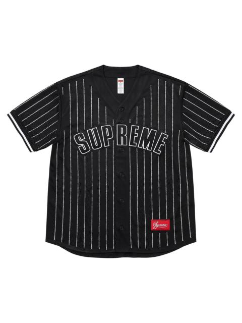 Supreme Supreme Rhinestone Stripe Baseball Jersey 'Black' | REVERSIBLE