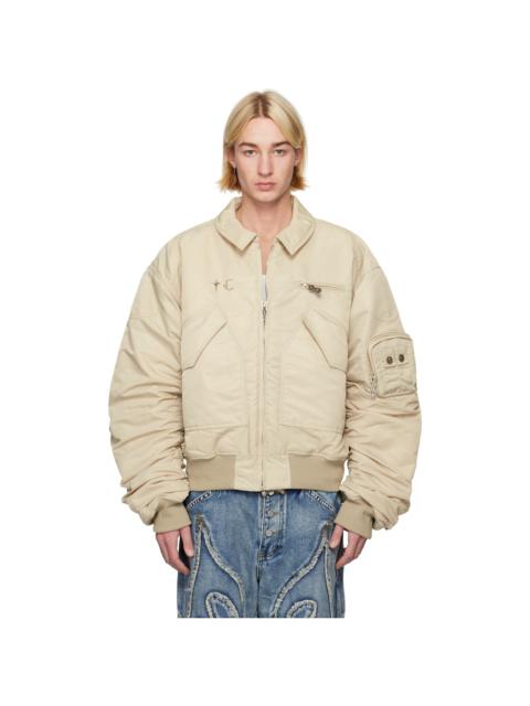 Thug Club Beige 'A Wingless Bird' Bomber Jacket | REVERSIBLE