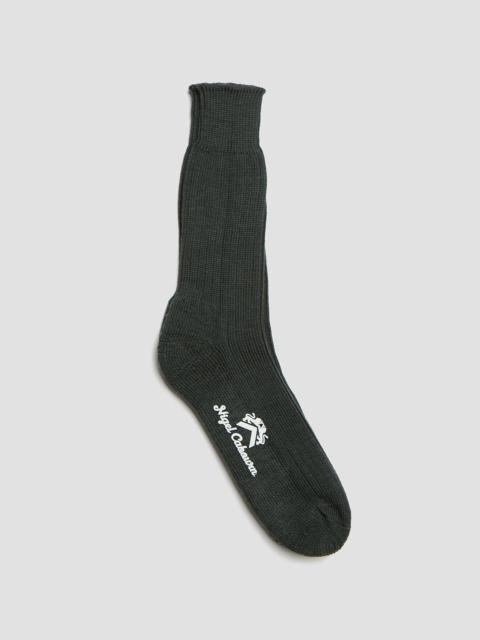 Nigel Cabourn Ribbed Wool Crew Sock in Bottle Green | REVERSIBLE