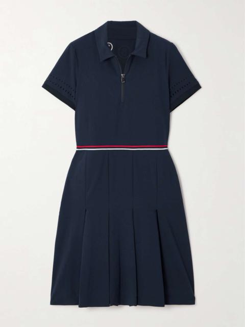 BOGNER Pleated laser-cut striped stretch-jersey golf dress | REVERSIBLE