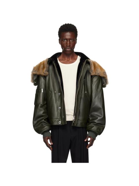 MOOSE KNUCKLES Green AJR Split Hood Leather Bomber Jacket | REVERSIBLE