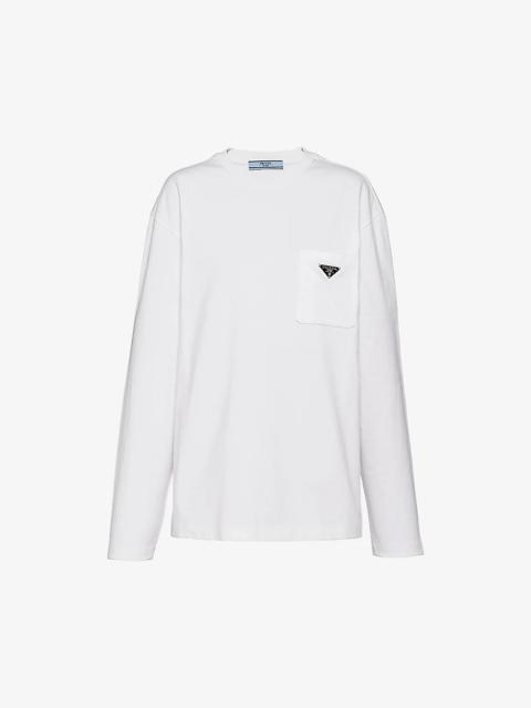 Prada Logo-plaque oversized-fit cotton-jersey T-shirt | REVERSIBLE
