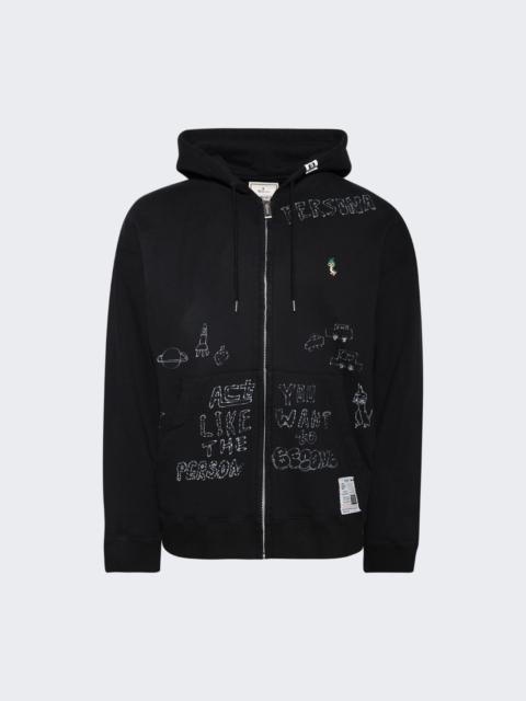 Maison MIHARAYASUHIRO Distressed Zip Up Hoodie Black | REVERSIBLE