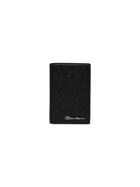 Santoni Black saffiano leather vertical wallet | REVERSIBLE