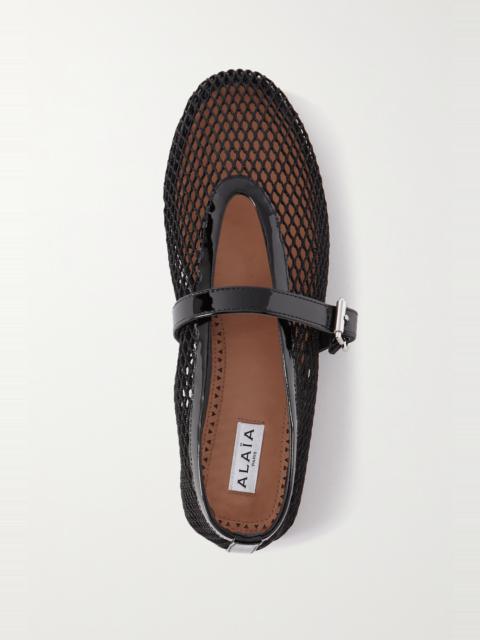 Alaïa Patent leather-trimmed mesh ballet flats | REVERSIBLE
