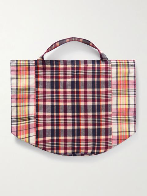 Drake's Madras Checked Cotton Tote Bag Brown | REVERSIBLE