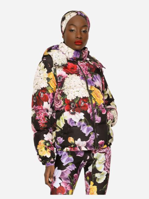 Dolce & Gabbana Nylon down jacket with hydrangea and floral print ...